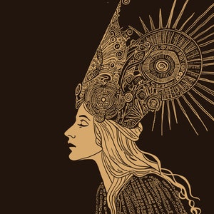 Sun Goddess Art - Hand Drawn Print, Sun Worshipper, Dark Academia ...