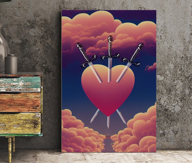 Three of Swords Tarot Card Print - Green Menagerie Tarot - Etsy