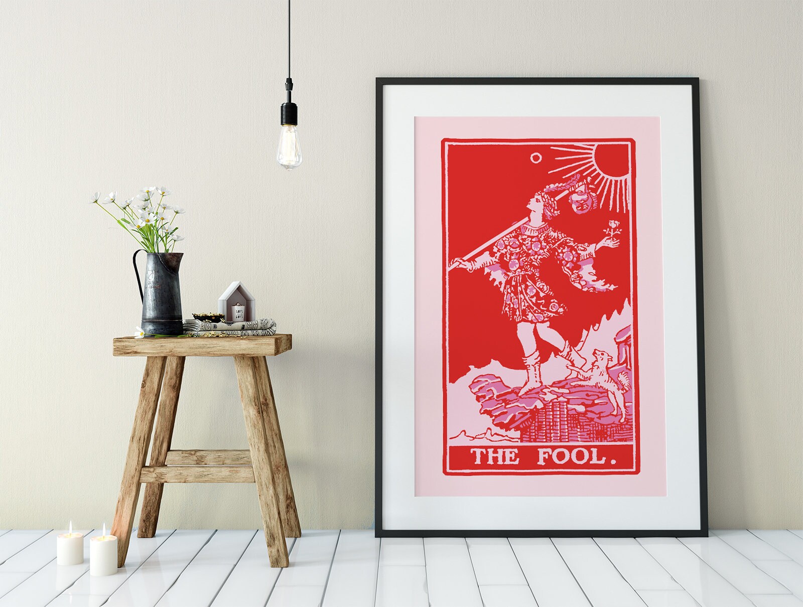 The Fool Tarot Card Print the Fool Card Red and Pink - Etsy