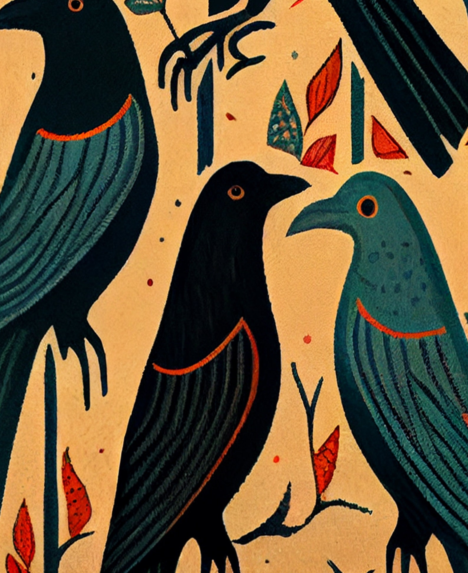 The Black Crows Folk Art Poster, No Frame - Etsy