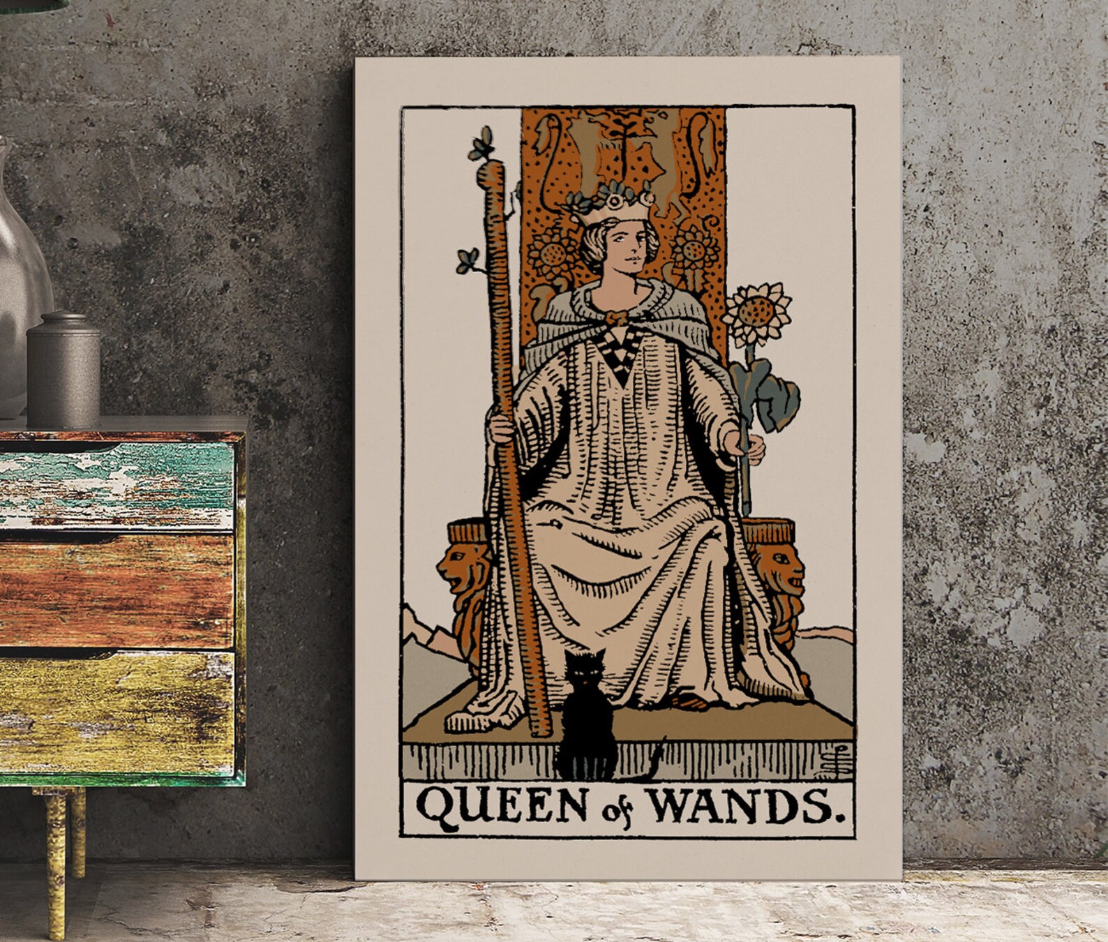 Queen of Wands Tarot Card Print – Eclectic Neutral Vibe Poster - Etsy