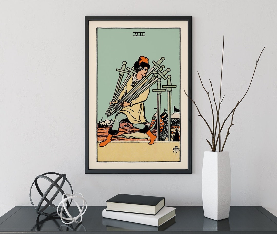 7 of Swords - Tarot Card Print - the Seven of Swords Blue Sky Card ...