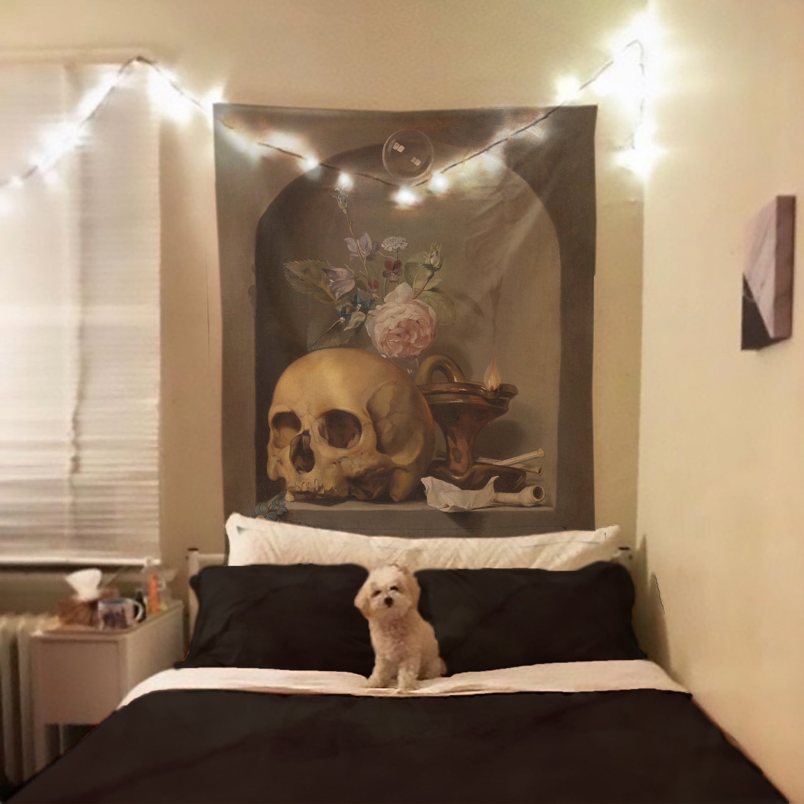 Skull and Roses Gothic Tapestry - Vanitas Vanitatum - Memento Mori Art ...
