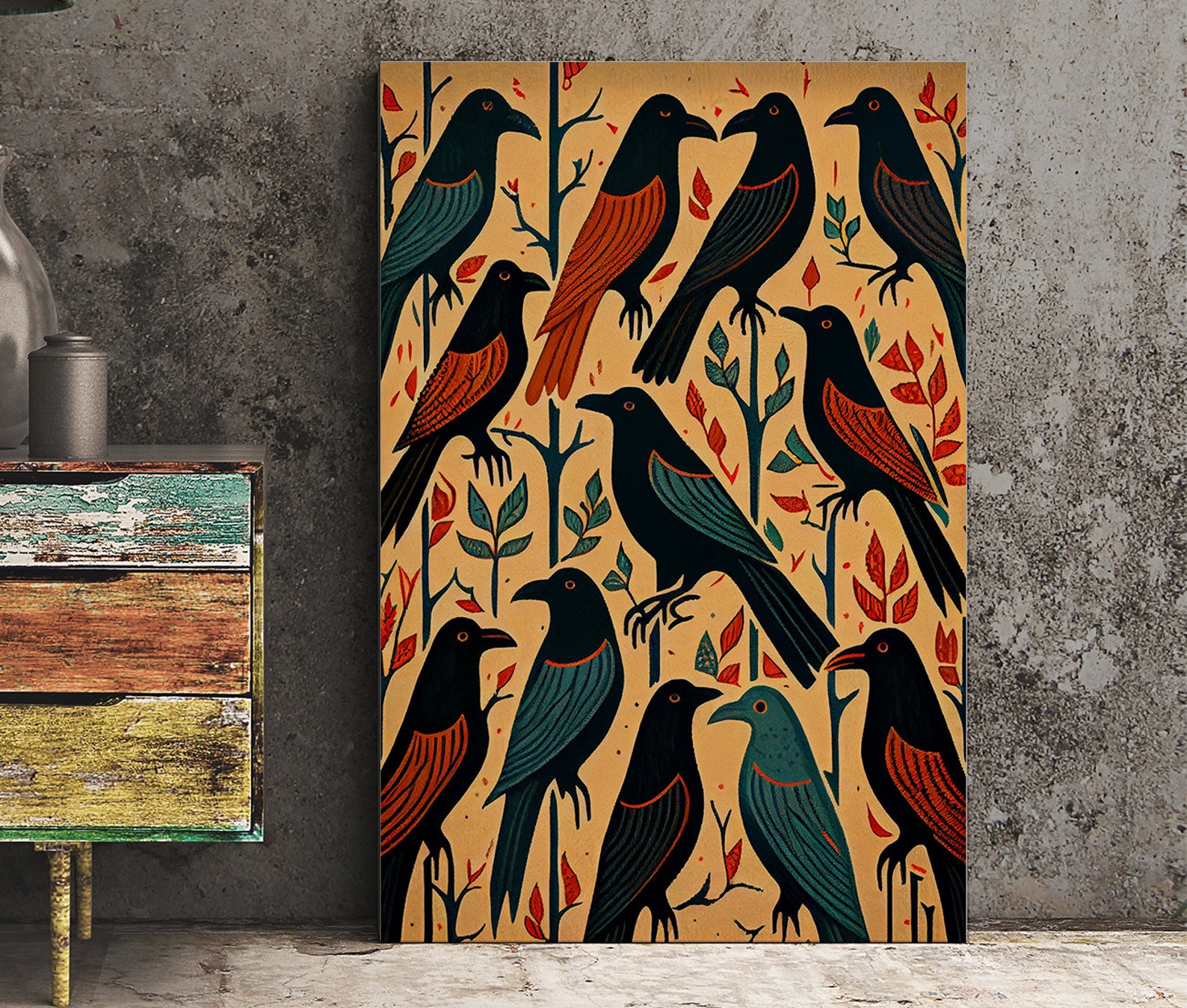The Black Crows Folk Art Poster, No Frame - Etsy