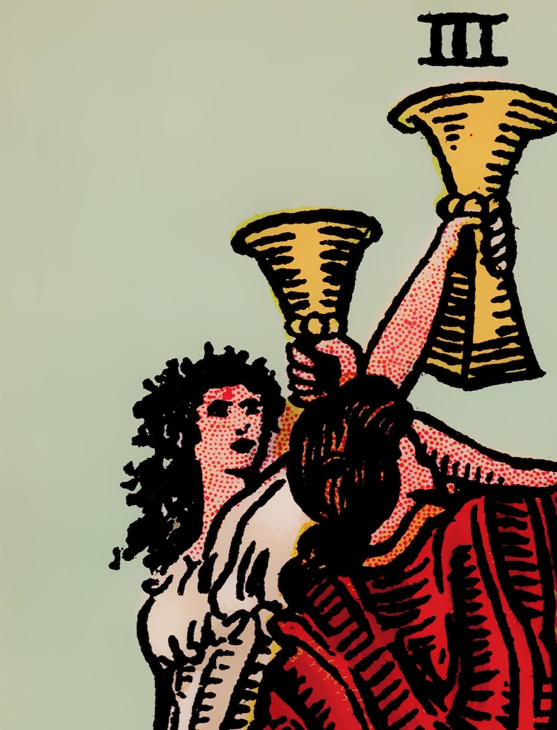 3 of Cups Tarot Card Print the Three of Cups Card Poster | Etsy