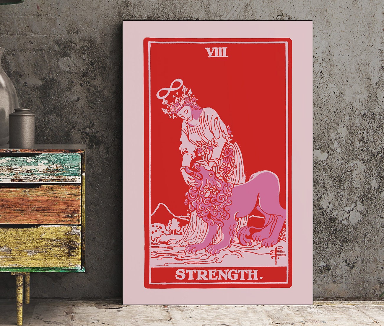 Strength Tarot Card Print the Strength Pink and Red Card | Etsy