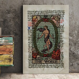 The World - Tarot Card Print - the World Card Poster on Ancient Text ...