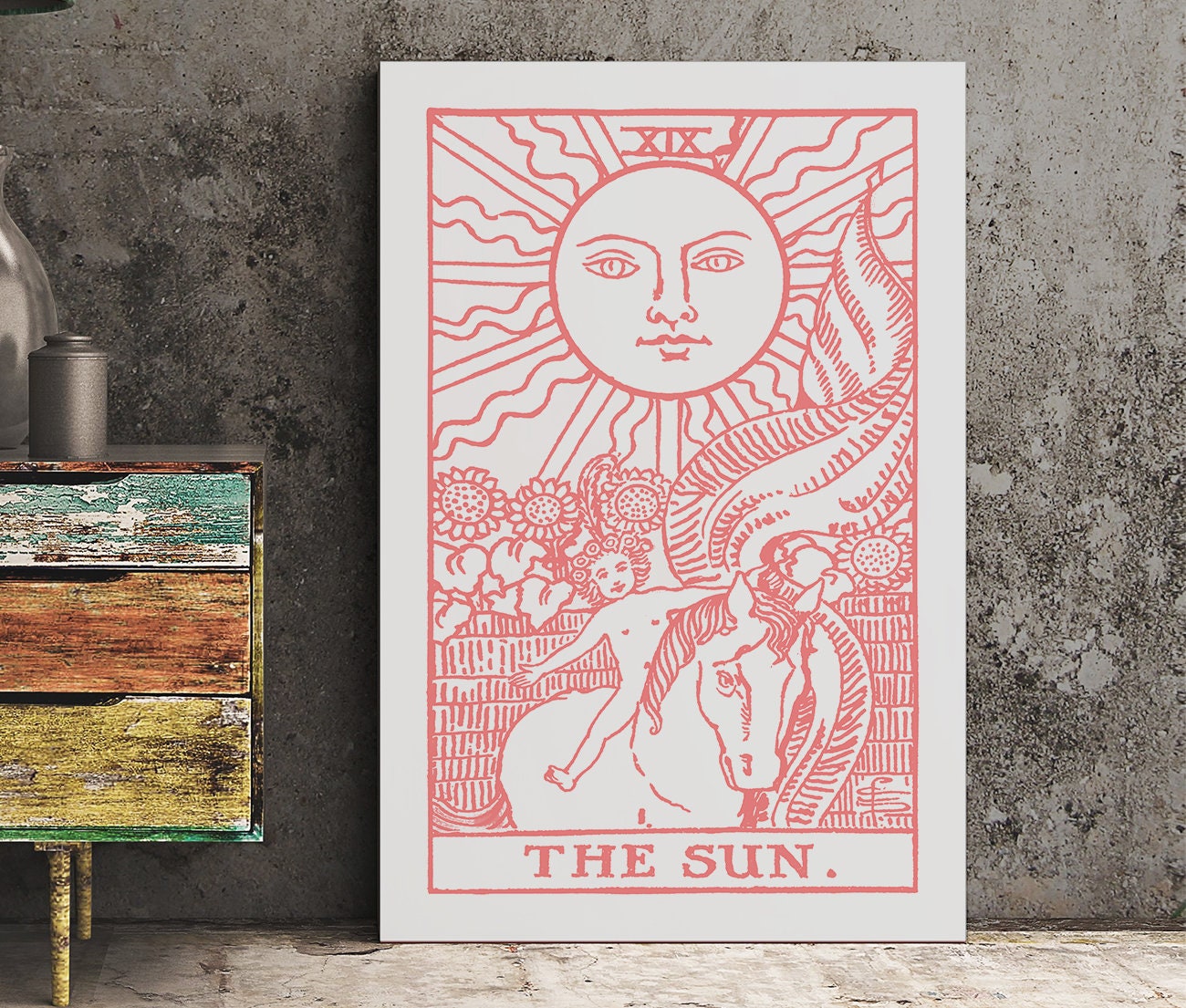The Sun Tarot Card Print – Pink and White Art Poster - Etsy