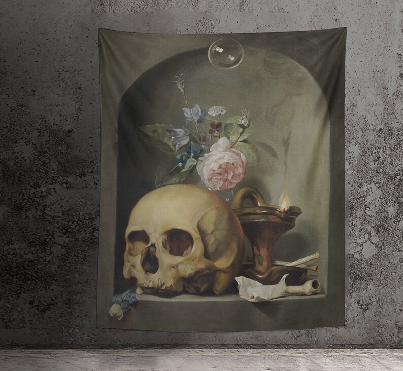 Skull and Roses Gothic Tapestry - Vanitas Vanitatum - Memento Mori Art ...