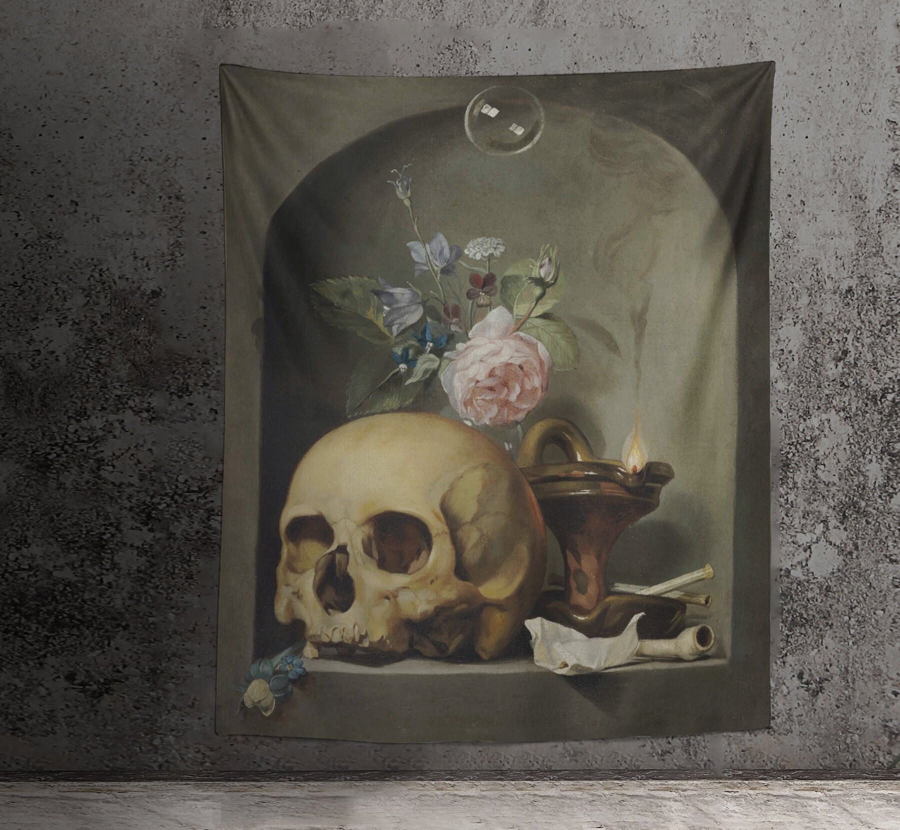 Skull and Roses Gothic Tapestry - Vanitas Vanitatum - Memento Mori Art ...