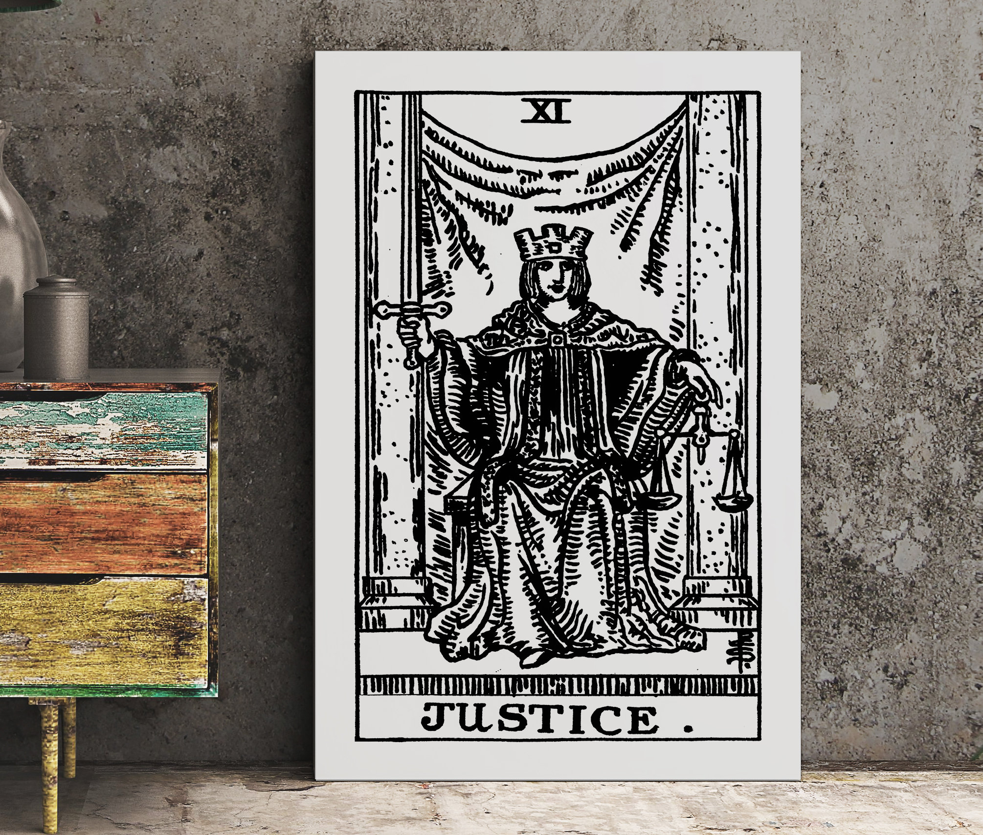 Justice Tarot Card Print Tarot Card The Justice Black and | Etsy