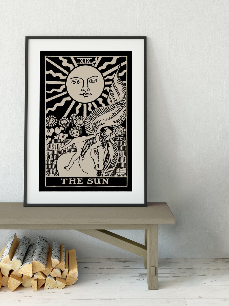 The Sun Tarot Card Print the Sun Card Black Poster No - Etsy
