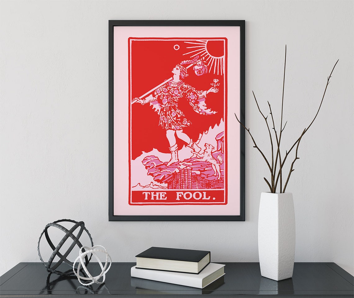 The Fool Tarot Card Print the Fool Card Red and Pink - Etsy