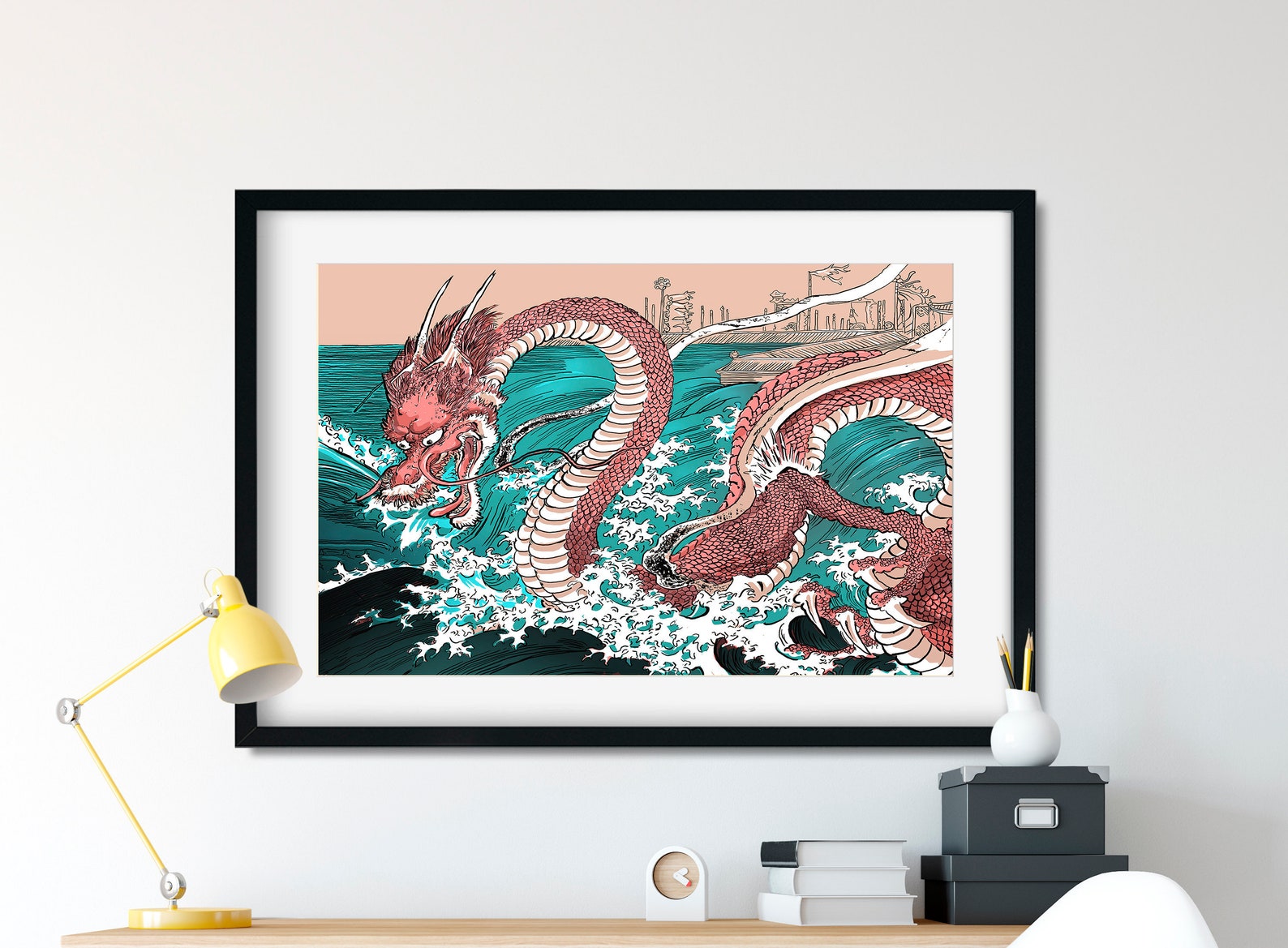 Japanese Print Pink Dragon Ukiyo-e Utagawa Kuniyoshi - Etsy