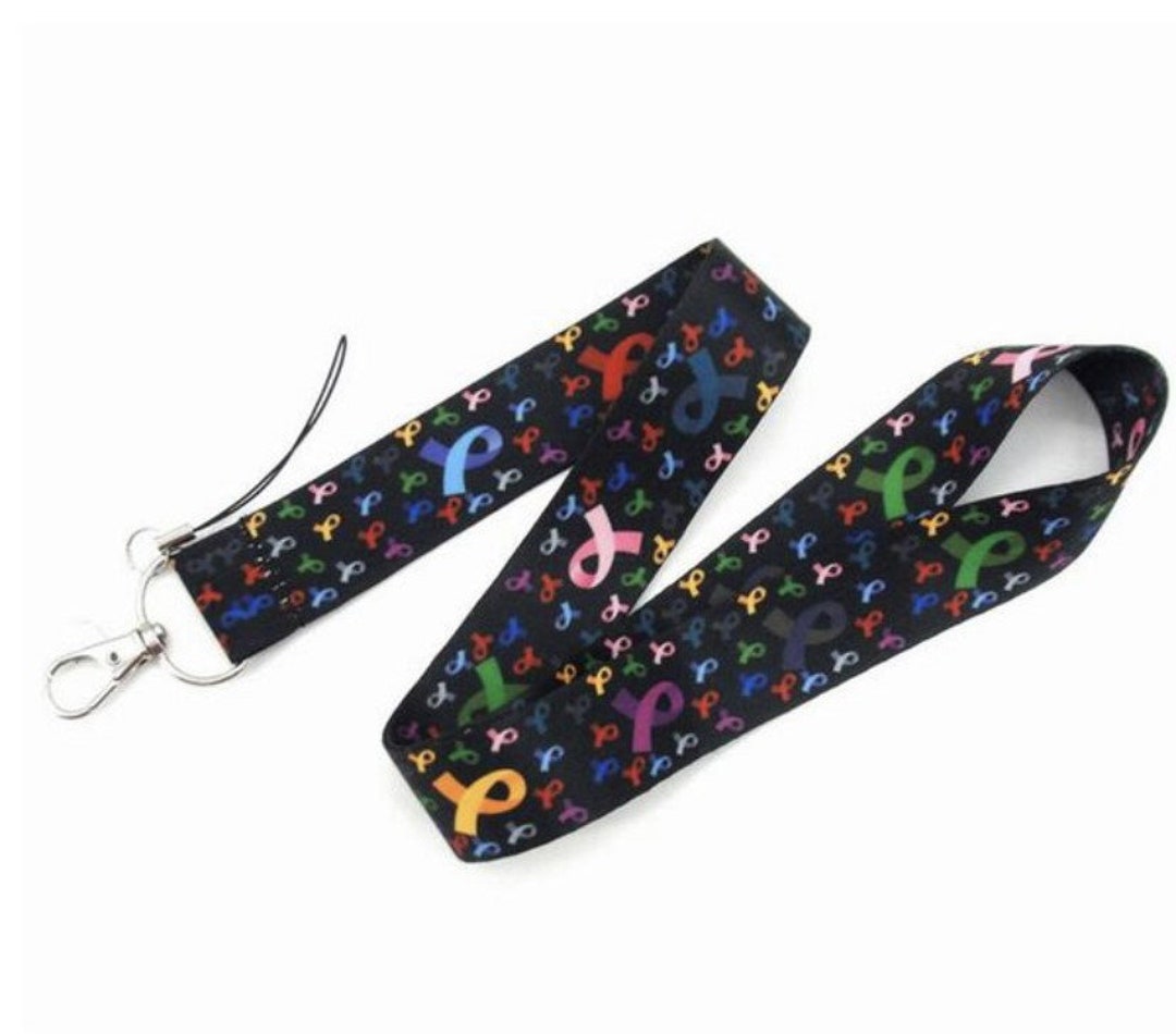 Multi Color Cancer Ribbon Black Lanyard Cancer Awareness Lanyard Id ...