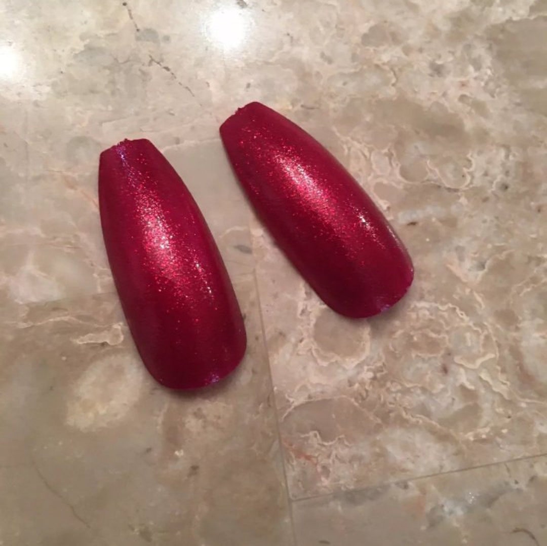 Ruby Red Slippers Glitter Long Coffin Ballerina Stilettos False Nails ...