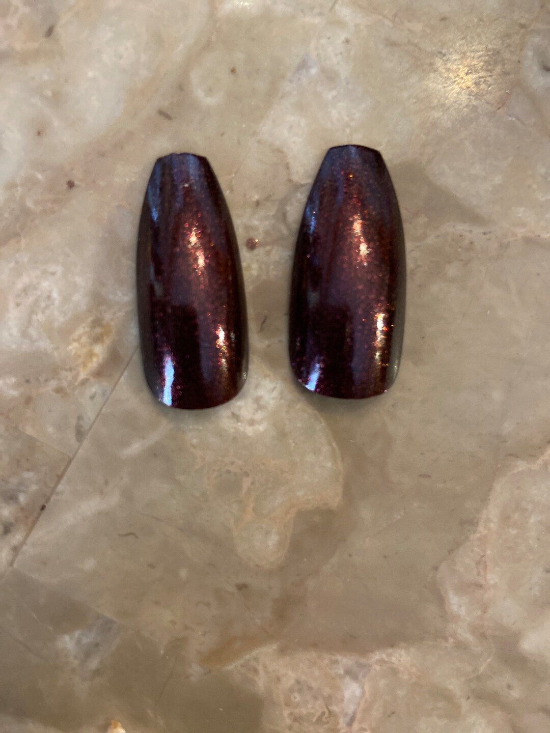 Maroon Sparkle Long Coffin Ballerina Stilettos Nails - Etsy