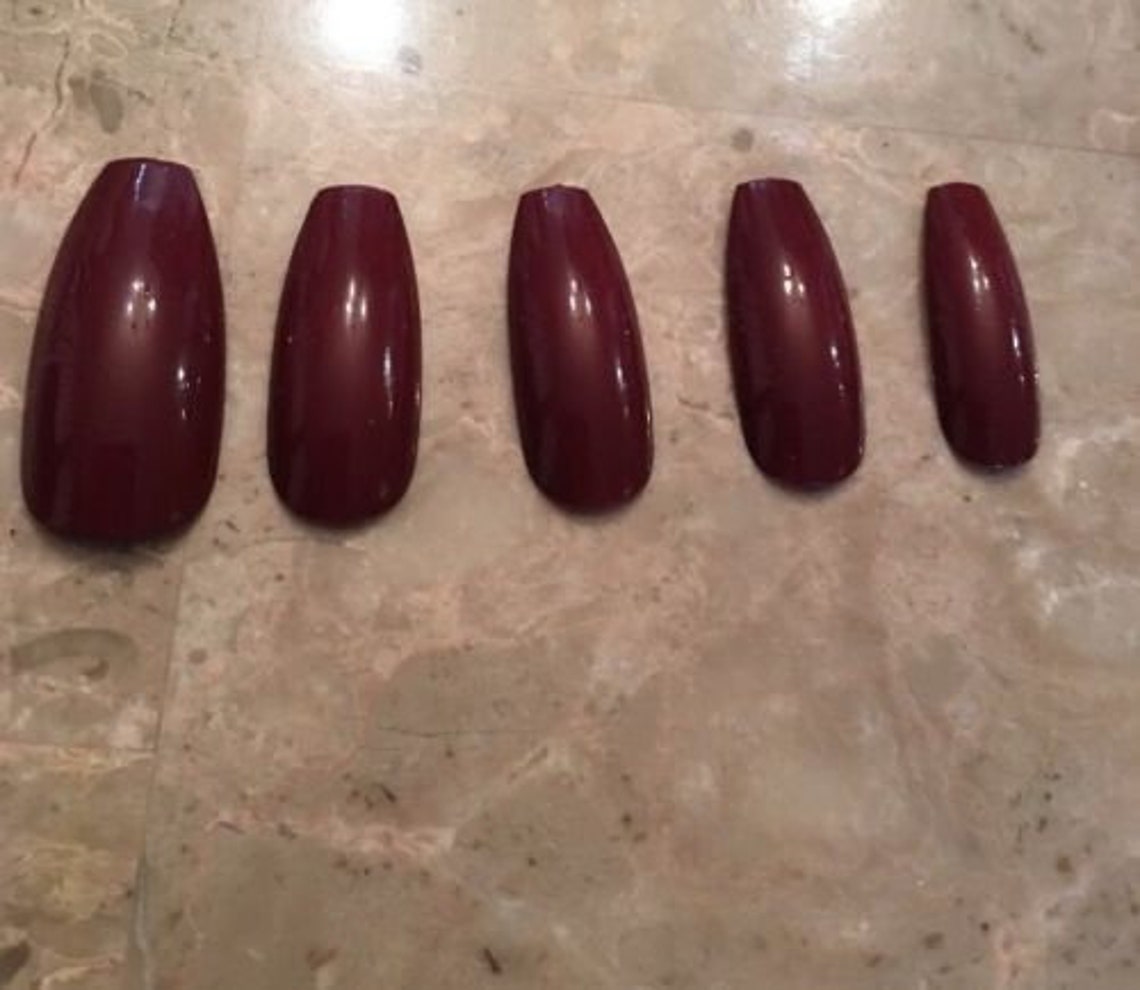 Red Sangria Wine Long Coffin Ballerina Stilettos False Nails - Etsy