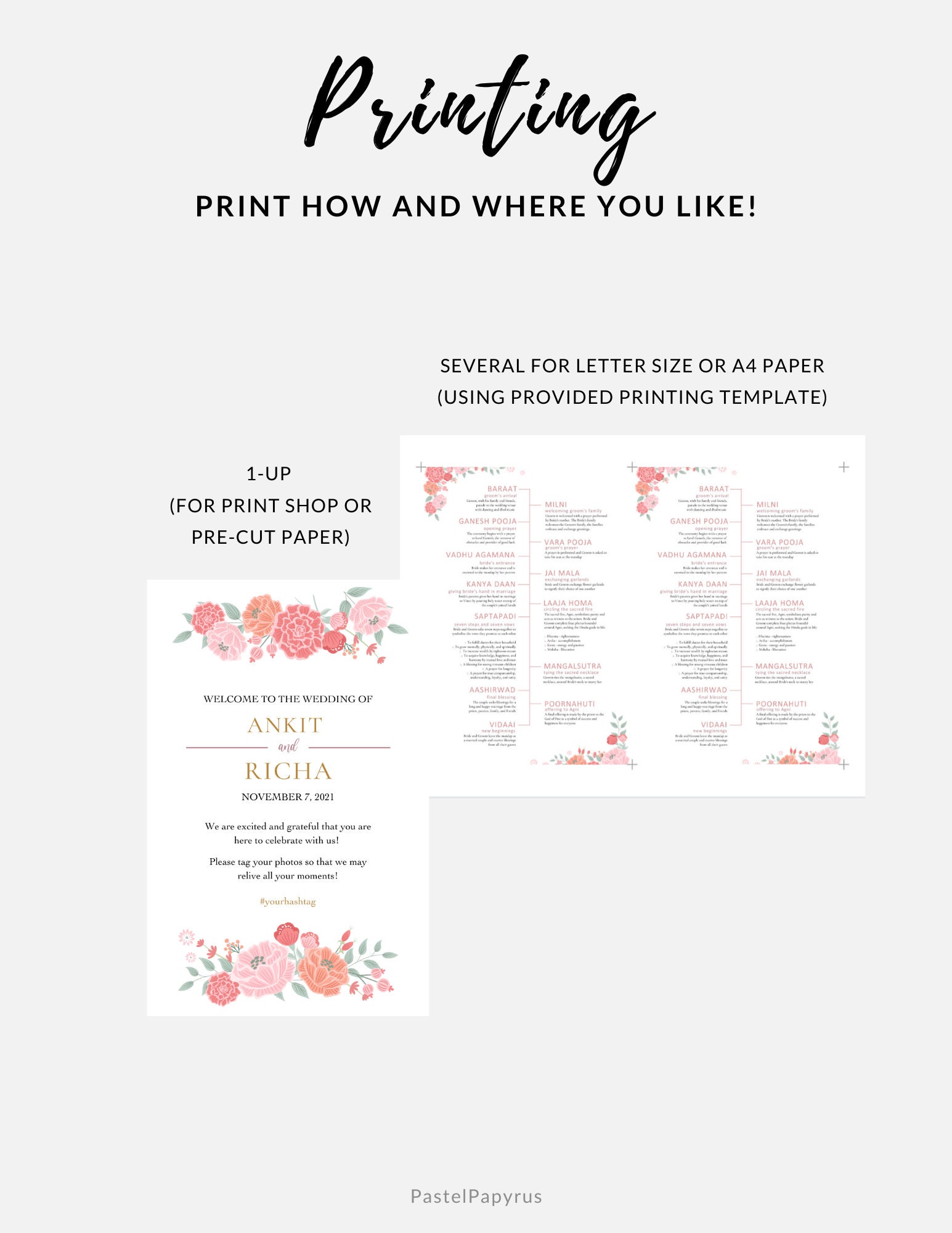 Indian Hindu Wedding Program, Floral,custom Wedding Program, Hindu ...