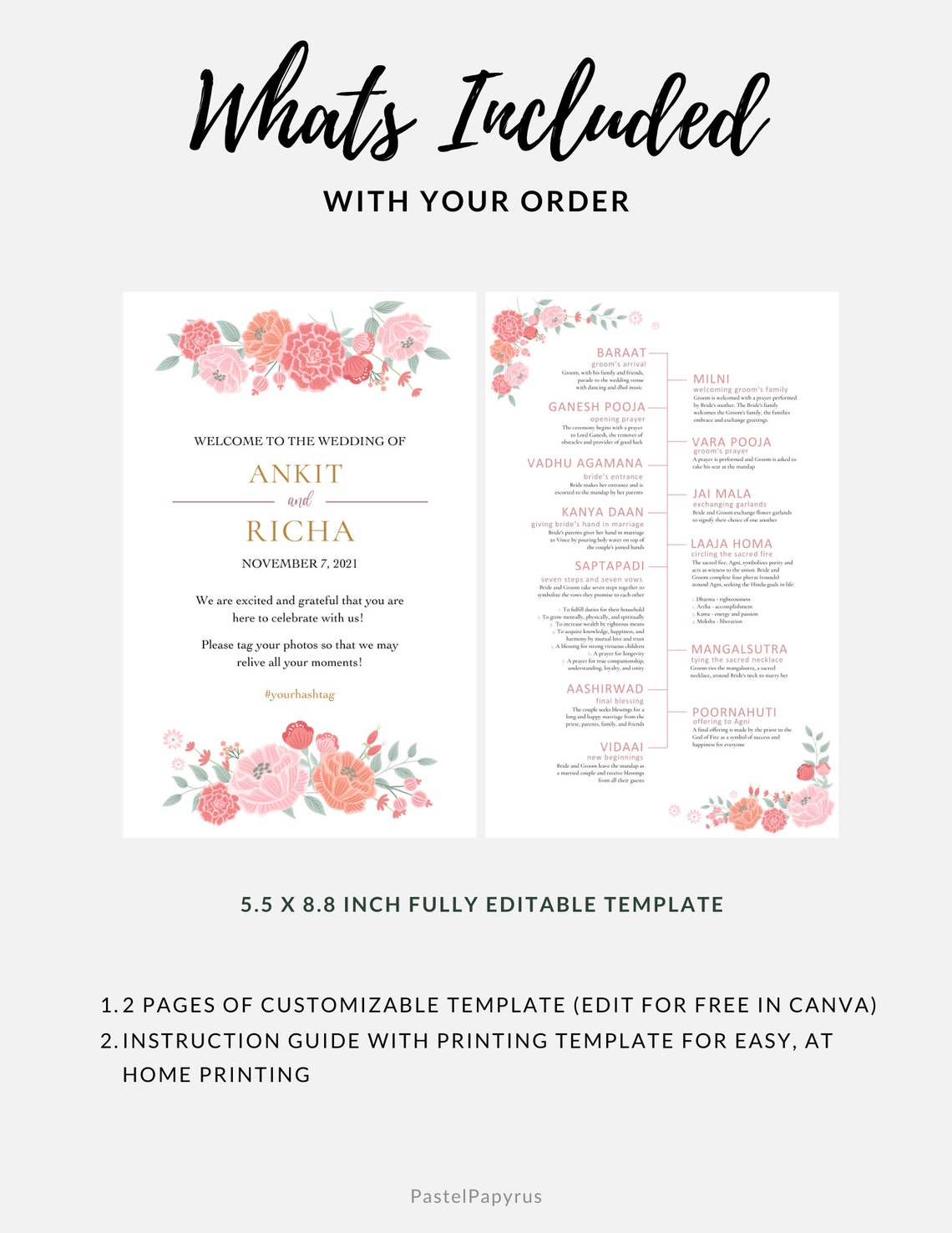 Indian Hindu Wedding Program, Floral,custom Wedding Program, Hindu ...