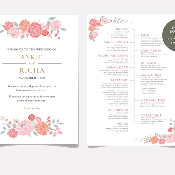 Hindu Wedding Program - Etsy