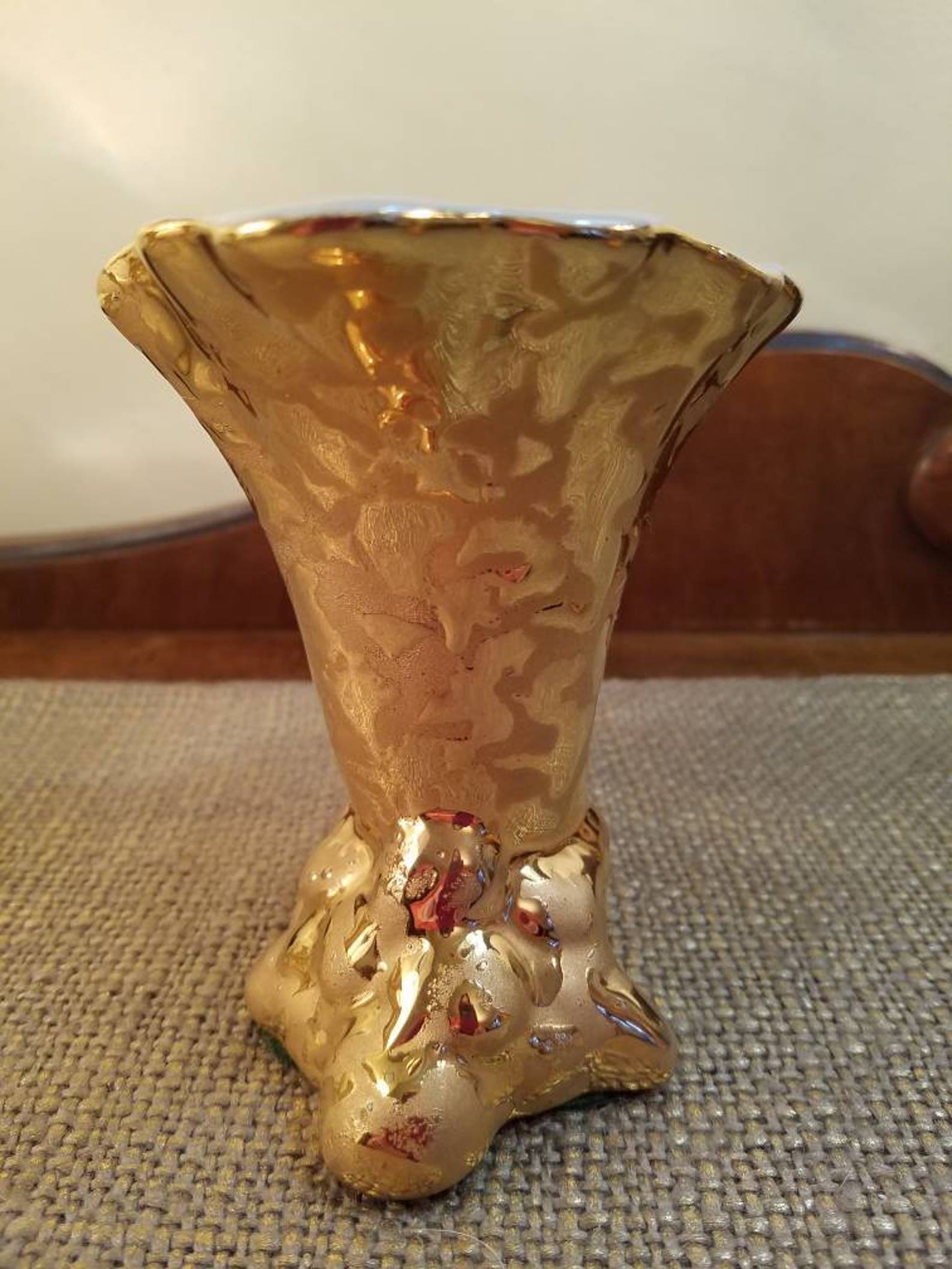 Vintage Weeping Gold Small Cornucopia Vase 5 Tall | Etsy