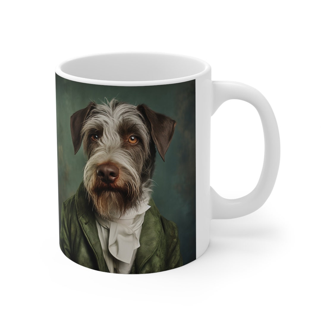 German Wirehair Pointer in 18th Century Attire, Ceramic Mug 11oz, Fun ...
