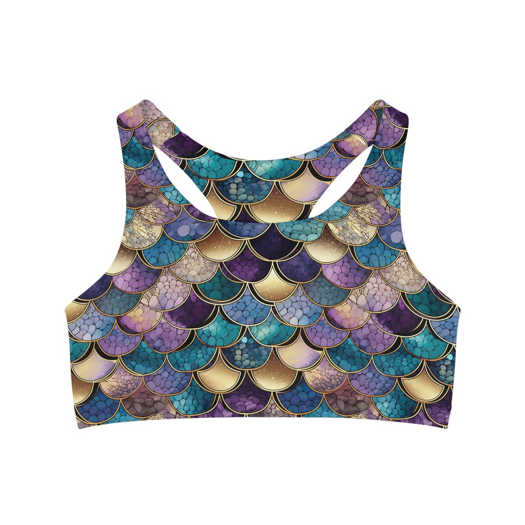 Plum Art Deco Mermaid Scales, Racerback, Sports Bra, Shelf Bra ...