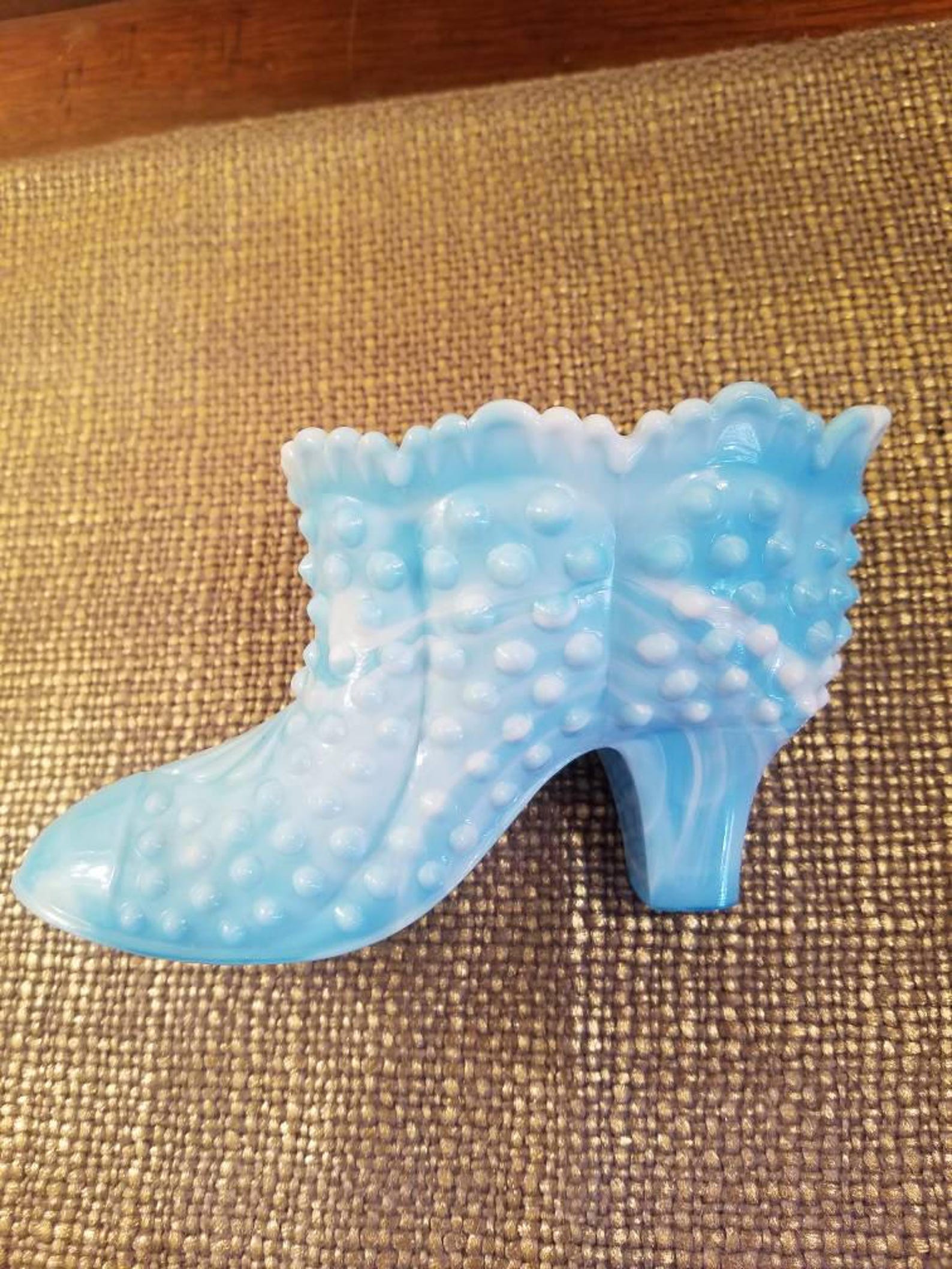 Fenton Glass Blue Marble Slag Glass Hobnail Boot 6 Long - Etsy