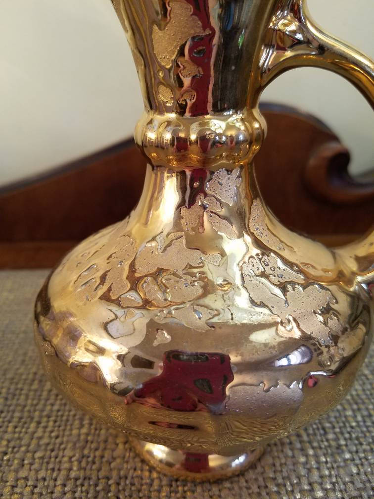 Vintage Savoy Weeping Gold Pitcher With Blue Enamel 7 - Etsy