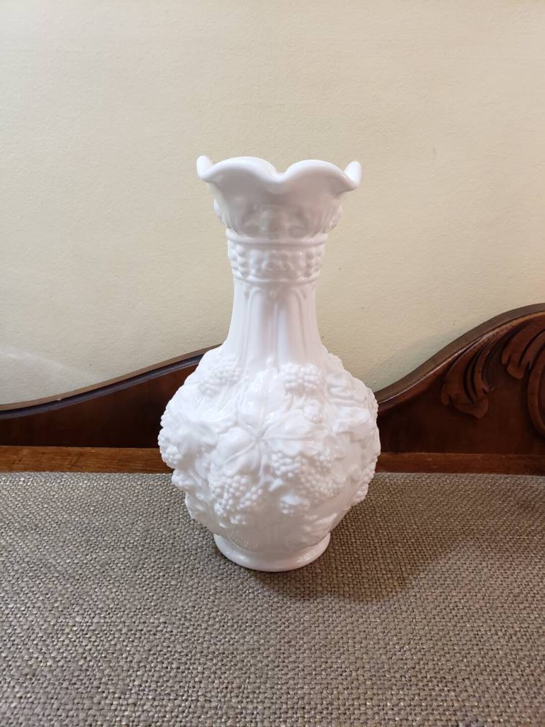Vintage Imperial Milk Glass Loganberry Vase 10 1/4 Tall, Embossed Milk ...
