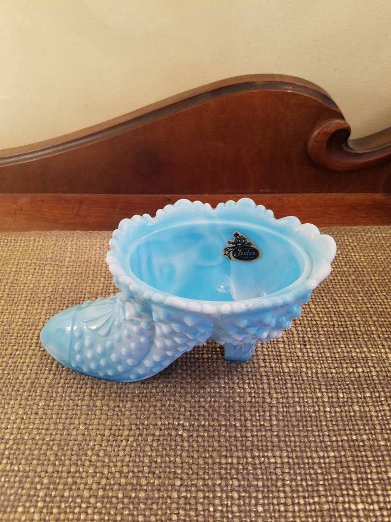 Fenton Glass Blue Marble Slag Glass Hobnail Boot 6 Long - Etsy