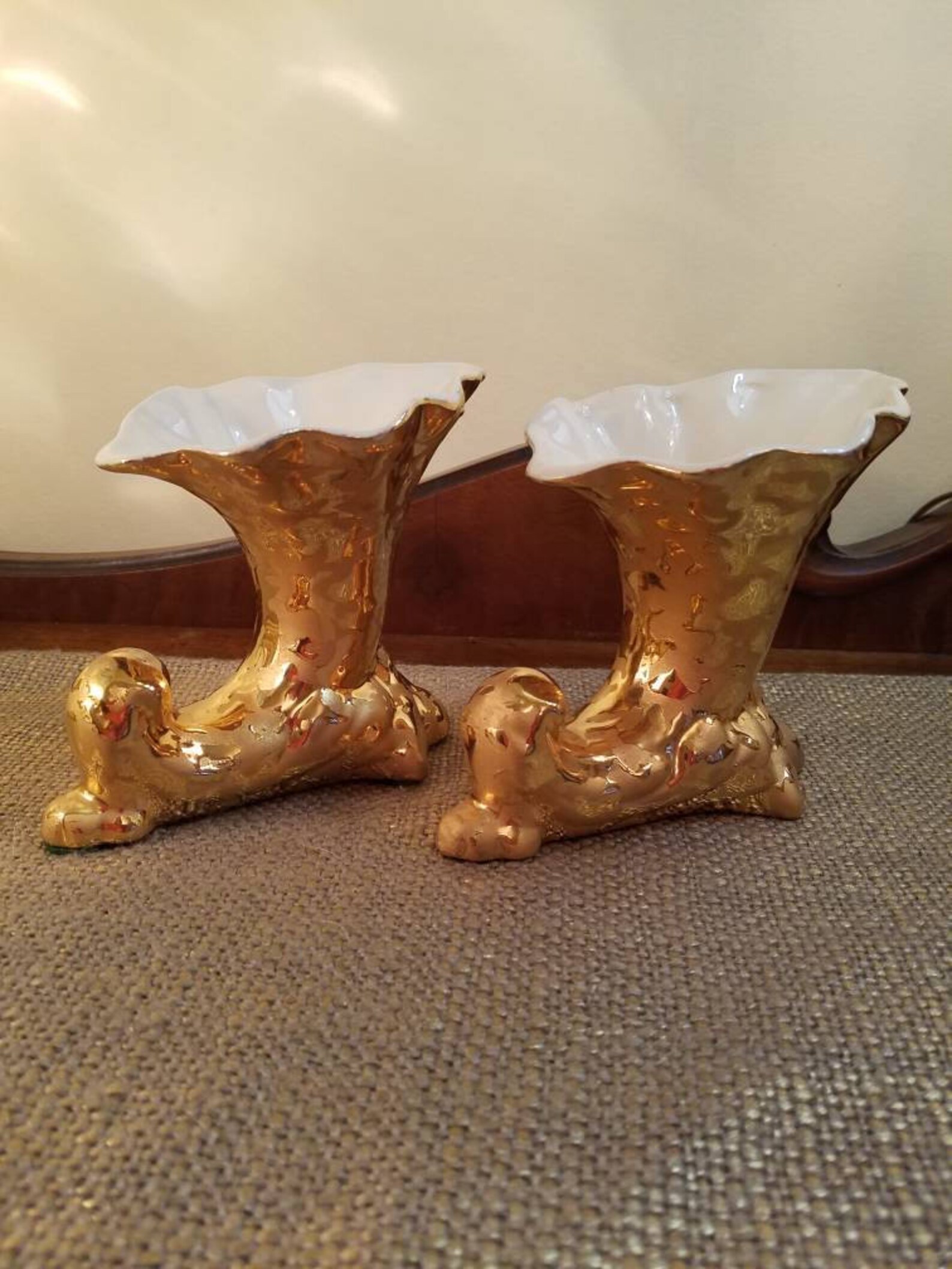 Vintage Weeping Gold Small Cornucopia Vase 5 Tall | Etsy