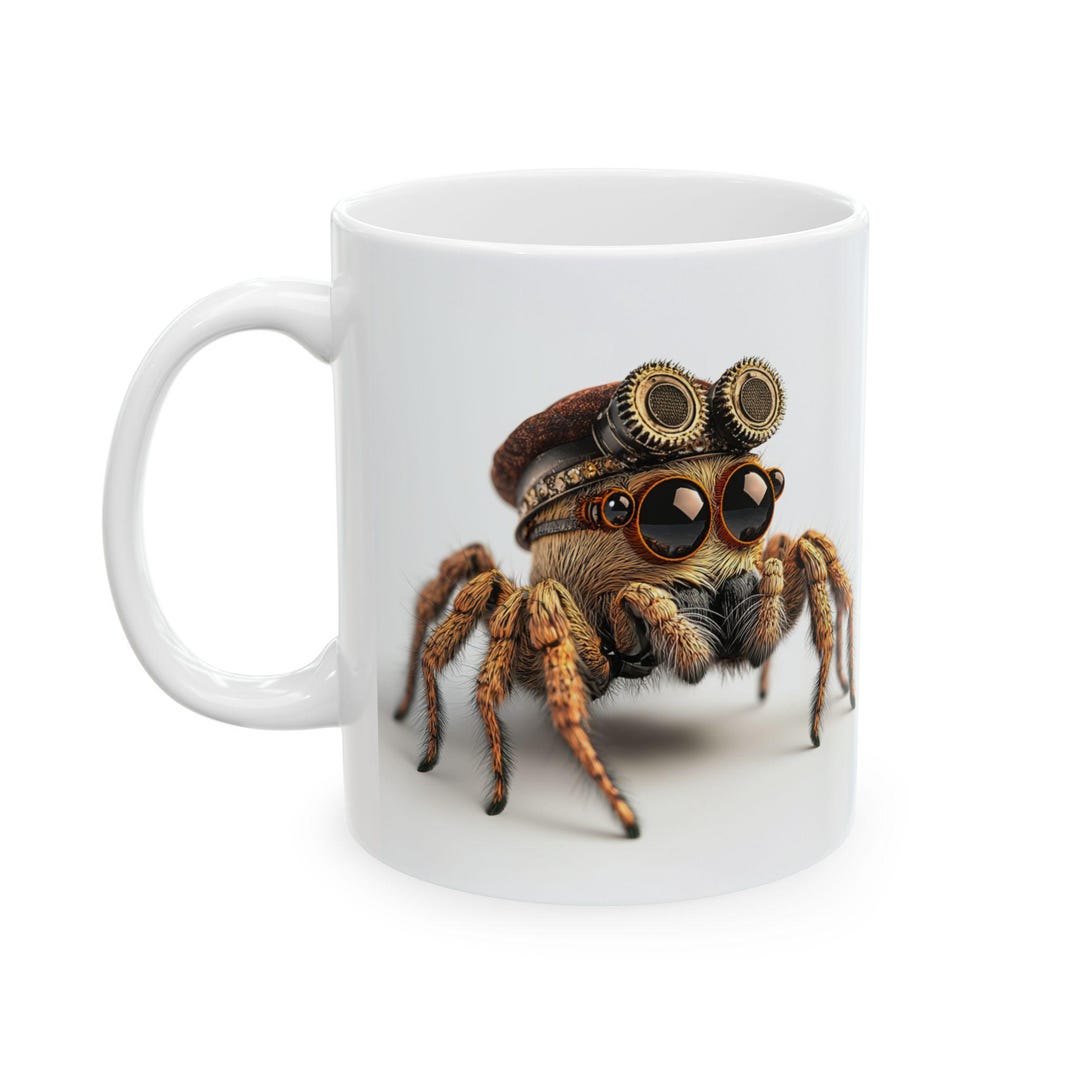 Steampunk Brown Jumping Spider Ceramic Mug 11oz, Fun Mug, Spooder Lover ...