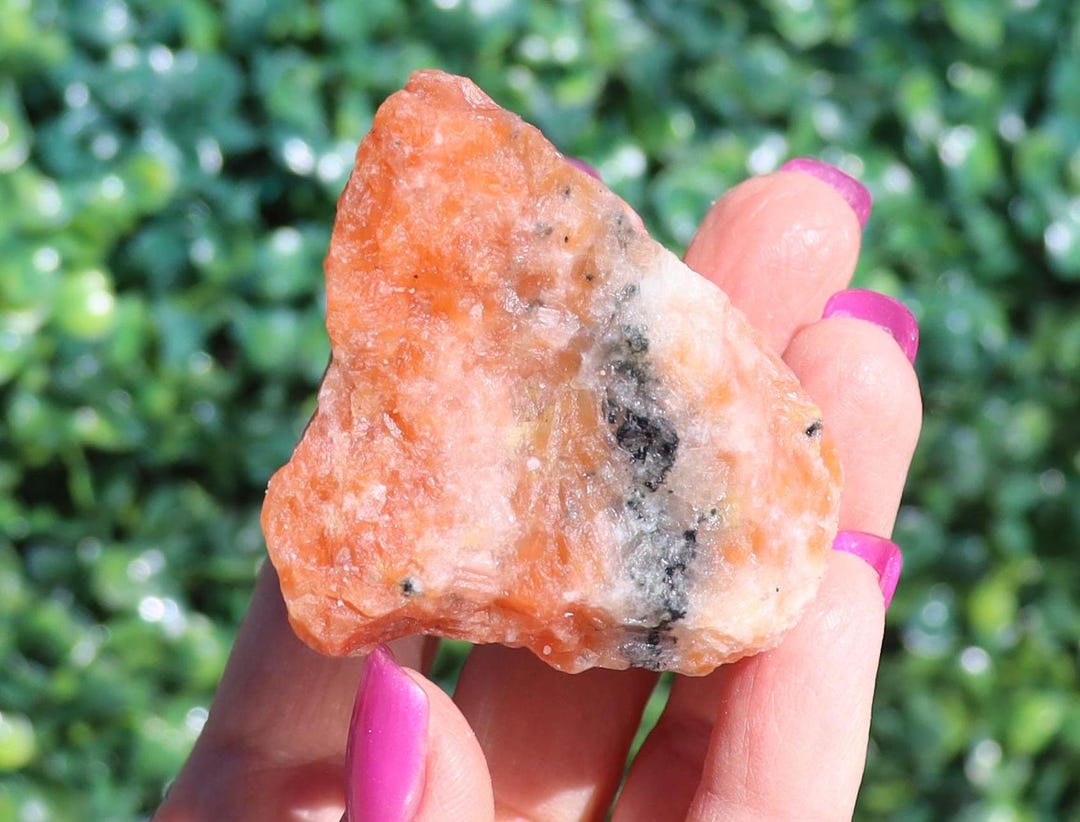 Orchid Calcite Raw Rough Stone, Orange Calcite Crystal With Black ...