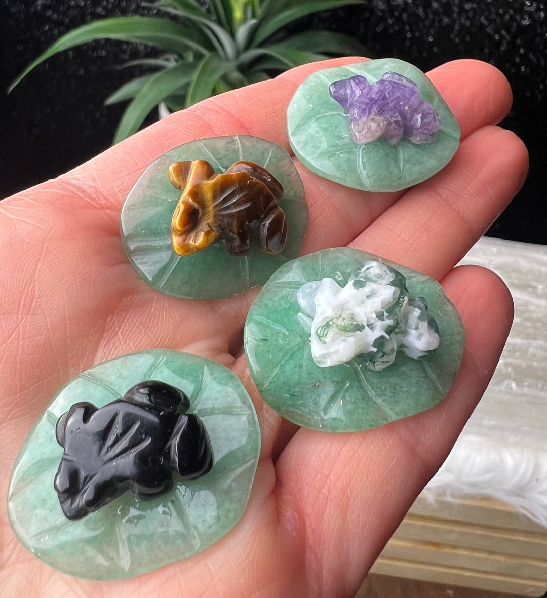 Mini Crystal Frogs on Green Aventurine Lily Pads - Etsy