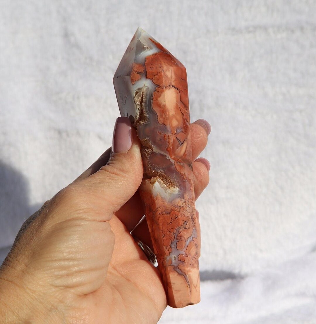 Cotton Candy Agate Wand With Stand, Pink Lace Agate - Etsy