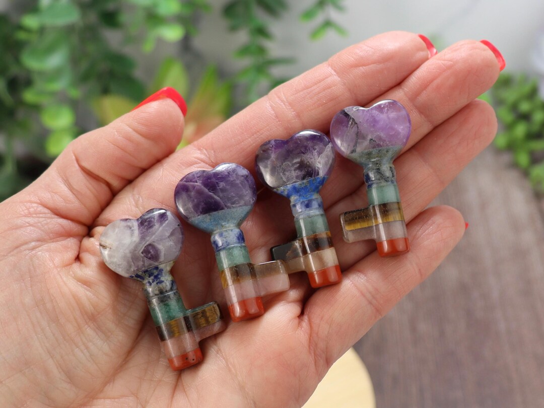 7 Chakra Gemstone Key Carvings - Chakra Healing Crystals - Crystal Key ...