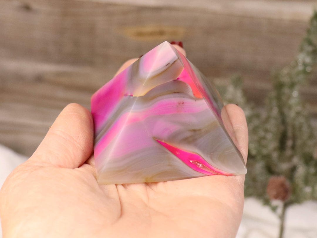Banded Agate Pyramid Dyed Bright Pink, Brazilian Agate Pyramid - Etsy