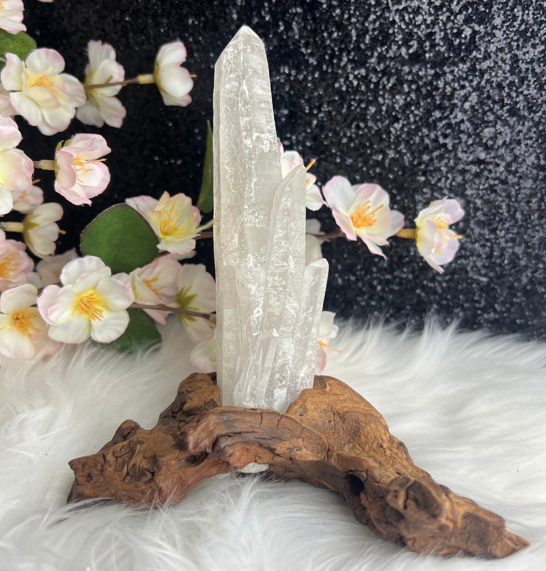 Inner Mongolian Quartz Cluster With Wooden Stand - Etsy