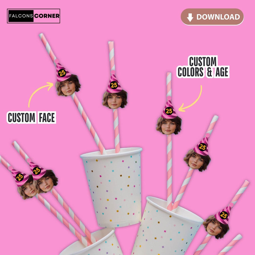 Personalized Face Straw Print Outs: Fun Birthday Party Decor (digital ...