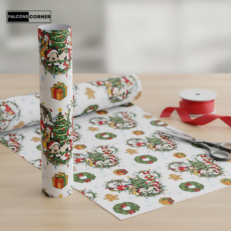 Mickey Mouse Christmas Wrapping Paper: Disney Holiday Gift Wrap - Etsy