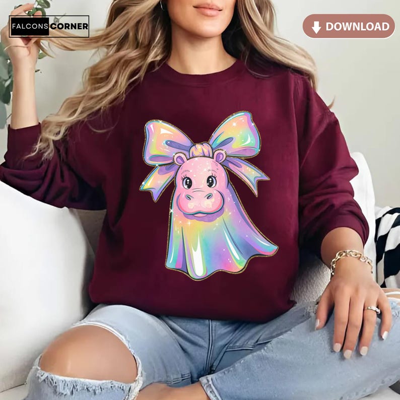 Retro Disco Iridescent Hippo Ghost PNG, Cute Baby Hippo Ghost ...