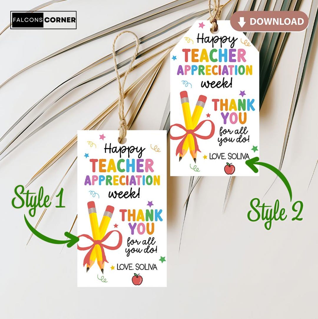 Teacher Appreciation Gift Tags Printable, Teacher School Supplies Gift ...