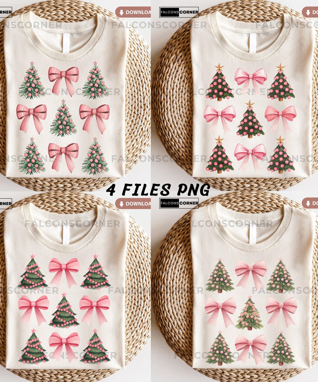Girly Christmas Tree Bundle PNG, Coquette Glitter Bow Dalmatian Print ...