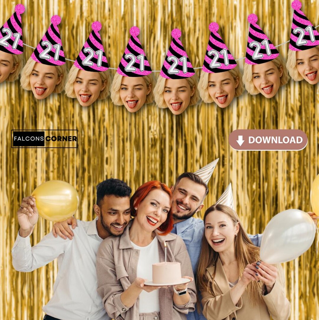 Custom Face Birthday Banner: Printable Photo Party Decoration (digital ...