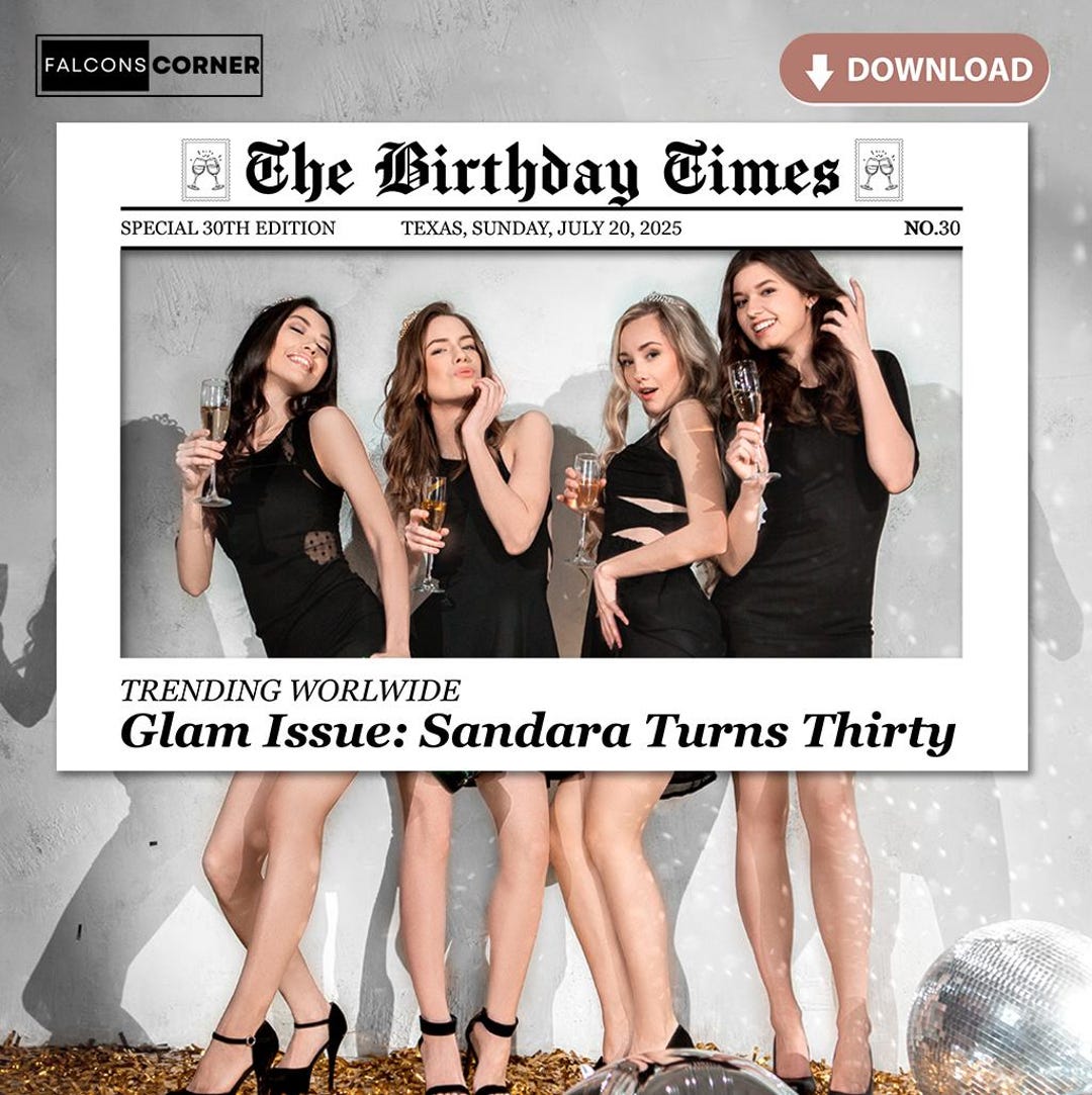 Birthday Party Photo Frame, Printable Custom Photo Newspaper Birthday ...