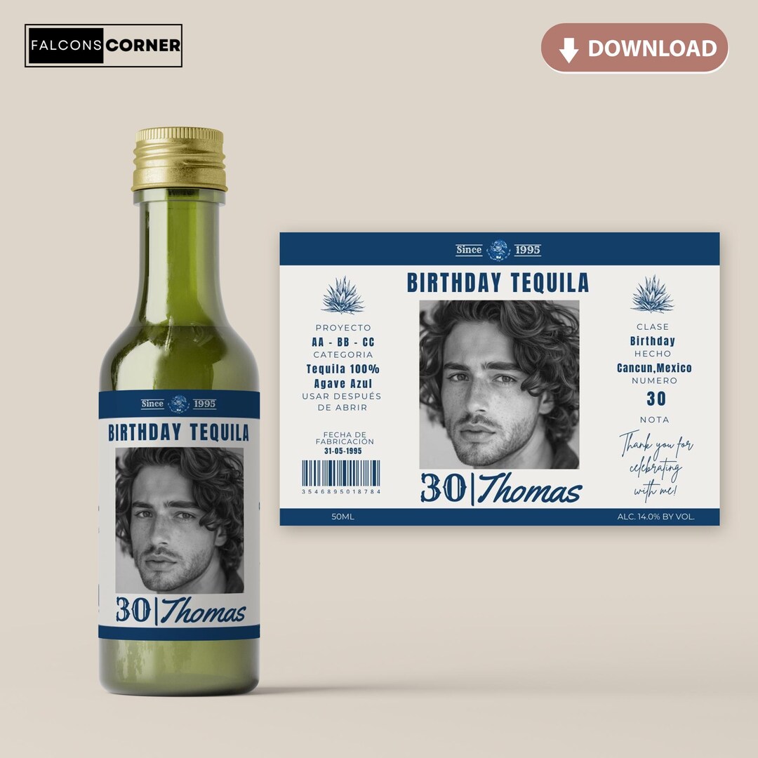 Tequila Bottle Labels, Printable Custom Mini Liquor Label With Face ...