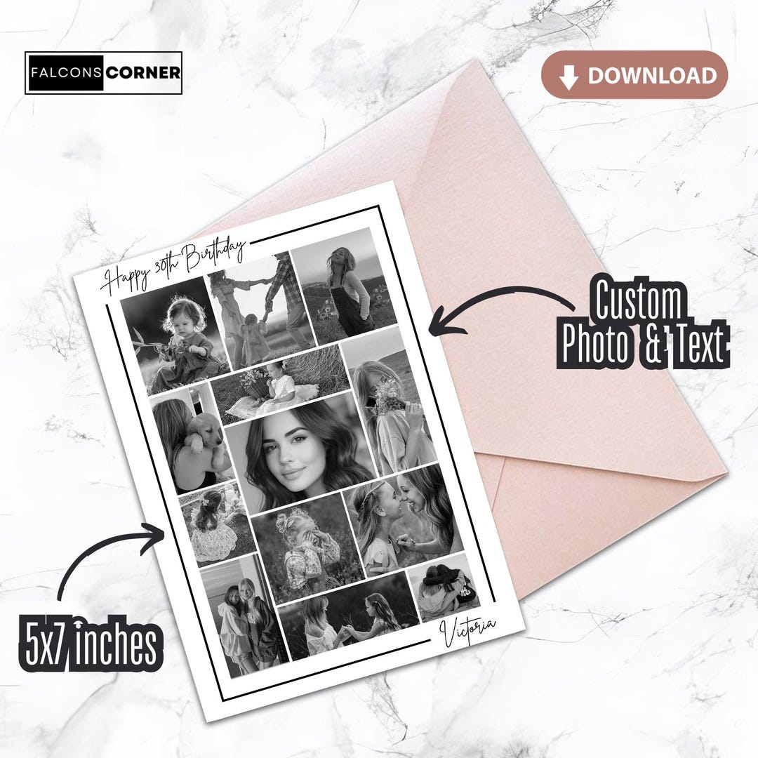 Personalized Photo Birthday Card, Printable Custom Photo Collage for ...