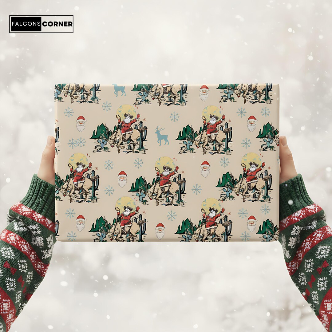 Cowboy Santa Wrapping Paper: Rustic Western Christmas Gift Wrap - Etsy